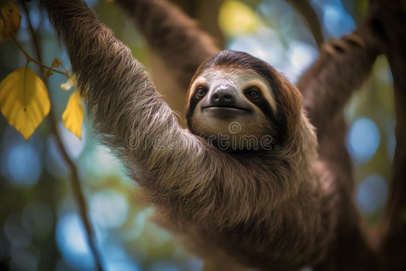 Happy Sloth Hanging on a Tree. Stock Illustration - Illustration of ...