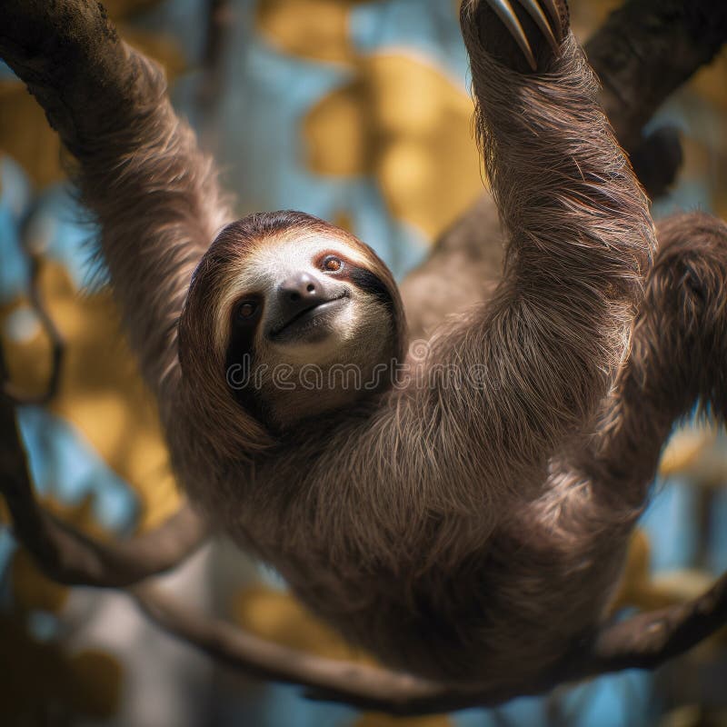 Happy Sloth Hanging on a Tree. Stock Illustration - Illustration of ...