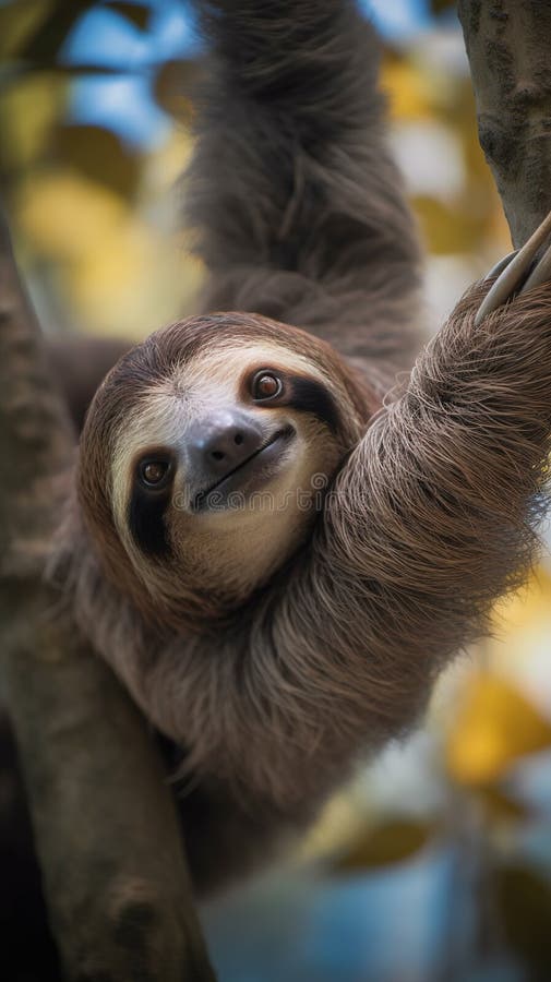 Happy Sloth Hanging on a Tree. Stock Illustration - Illustration of ...