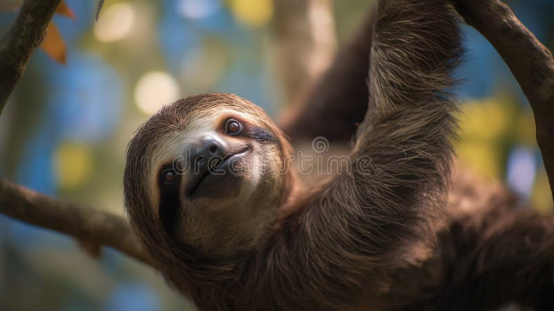 Happy Sloth Hanging on a Tree. Stock Illustration - Illustration of ...