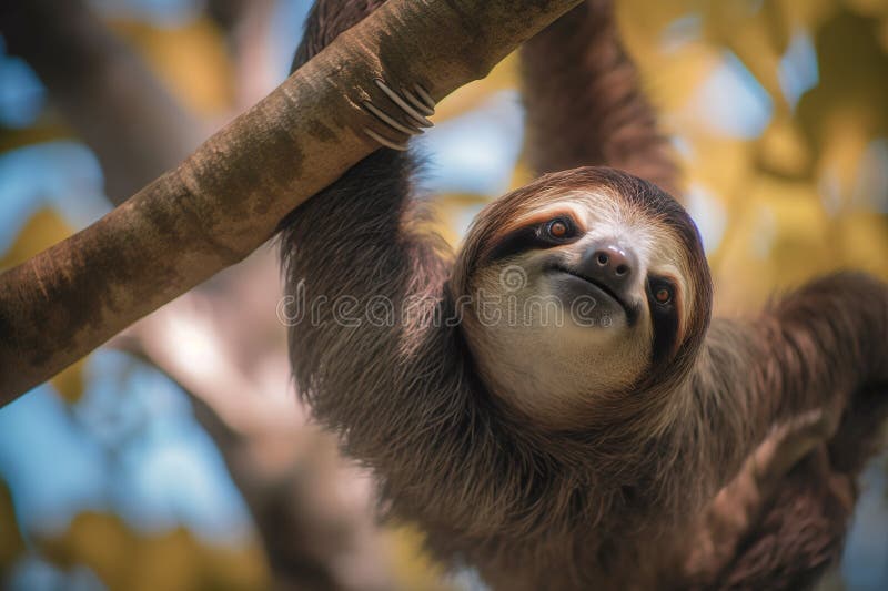 Happy Sloth in a Tree Illustration Stock Illustration - Illustration of ...