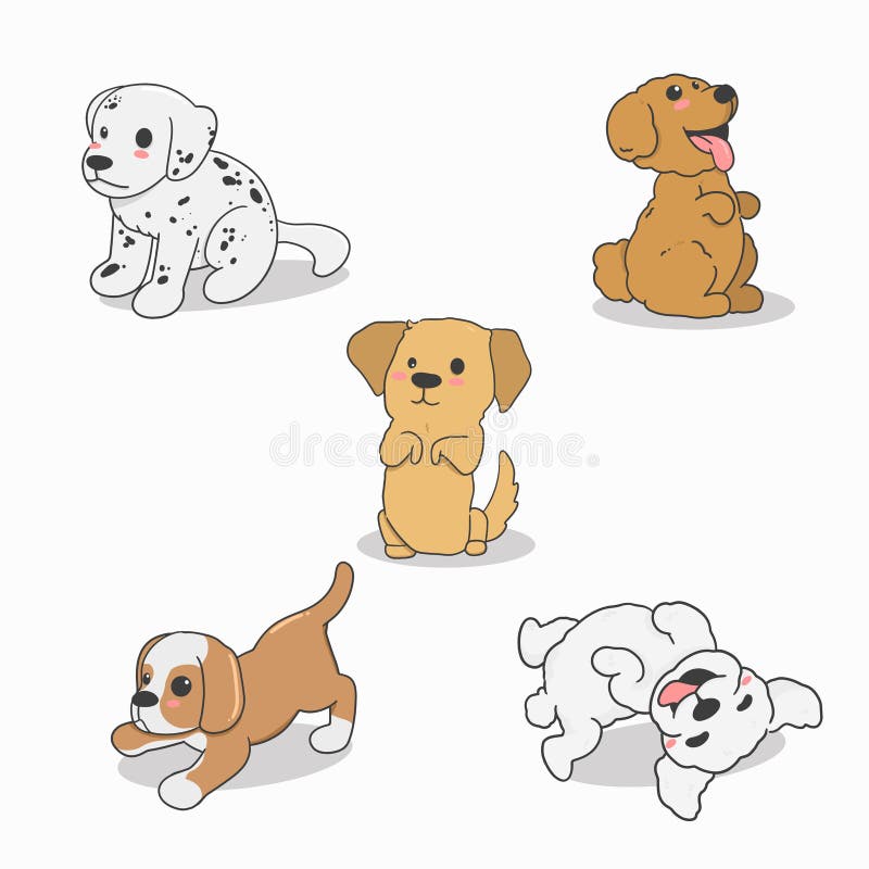 Happy Small Cute Cartoon Dog, Premium Set Stock Illustration ...