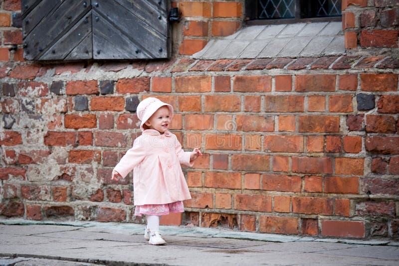 Happy Small Girl Moving Forward Stock Image - Image of independent ...