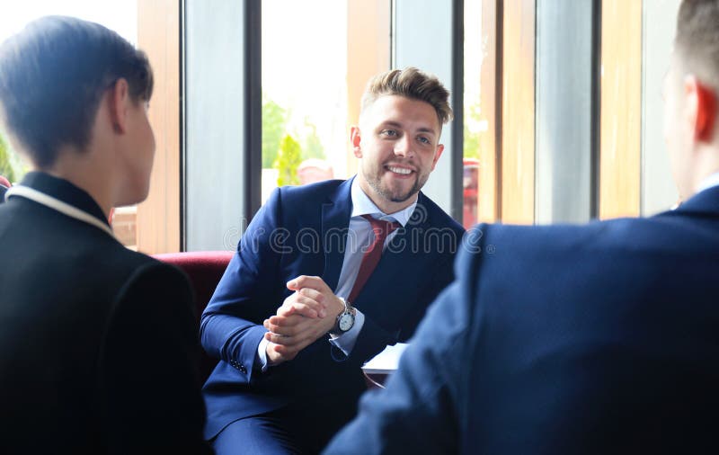 Happy Smart Business Man with Team Mates Discussing. Stock Photo ...