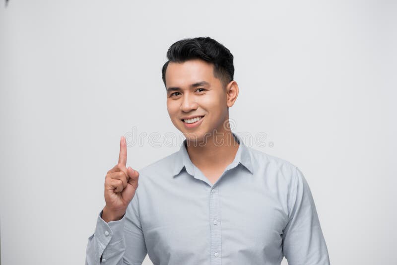 Happy Smart Man Hand Finger Pointing Up Stock Photo - Image of chinese ...