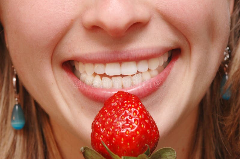 Happy smile stock photo. Image of fruit, taste, lips, strawberry - 671556