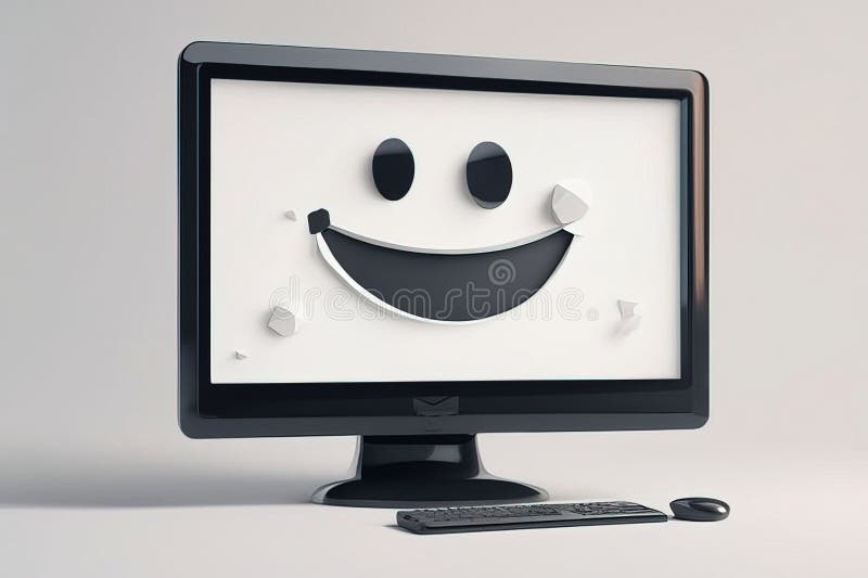 Happy Computer with a Smile on a Laptop Screen Stock Illustration ...