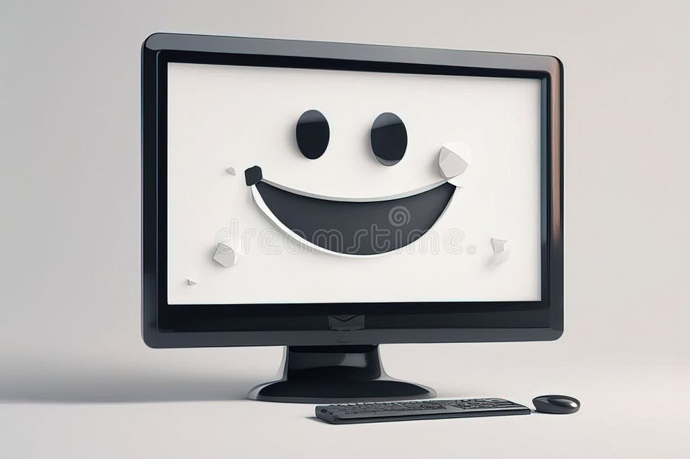 Happy Smile Computer Mouse with Smile on a Computer Screen Stock ...