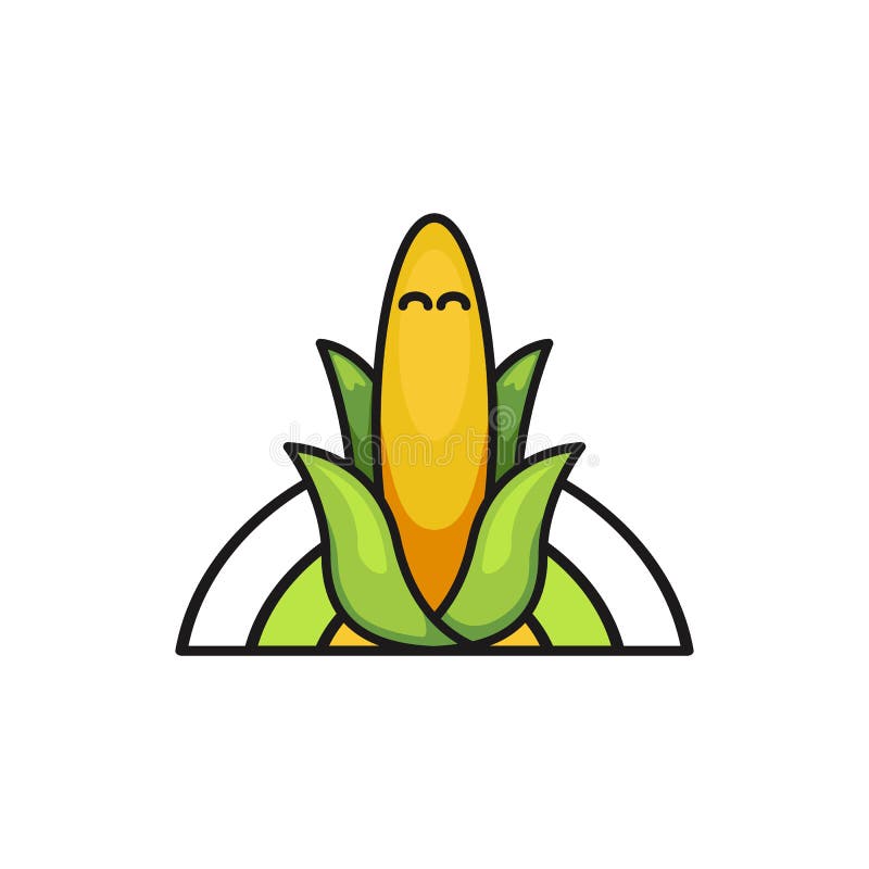 Happy Smile Corn Mascot Logo Character Icon Illustration with Outline ...