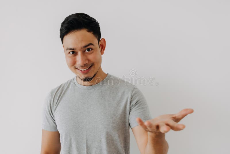 Happy Smile Face Man Showing Empty Item for Advertisement on White ...