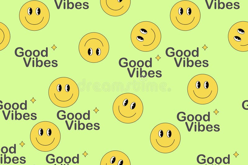 Happy Smile Faces Seamless Pattern in Trendy Funky Y2k Style. Stock ...