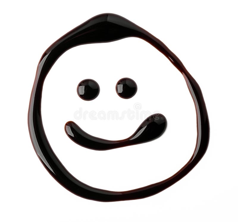 Happy Smile Painted with Chocolate Syrup, Isolated on White Background ...