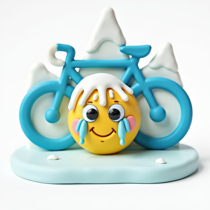 Happy Smiley Face Riding a Bicycle in the Snow Stock Illustration ...