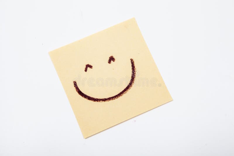 Happy Smiley Face on Yellow Sticky Paper Stock Image - Image of message ...