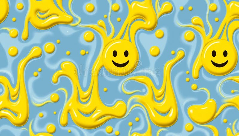 Happy Smiley Faces in Flowing Yellow Liquid on Light Blue Background ...