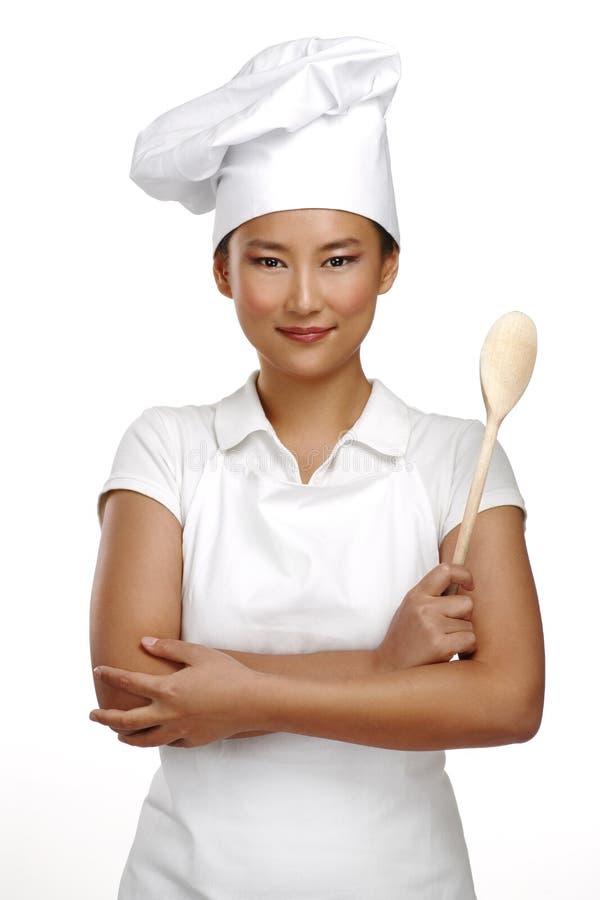 Happy Smiling Asian Chinese Woman Chef at Work Stock Photo - Image of ...
