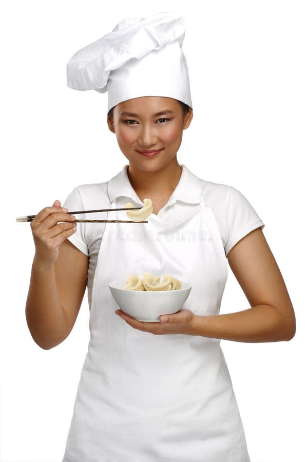 Happy Smiling Asian Chinese Woman Chef at Work Stock Photo - Image of ...