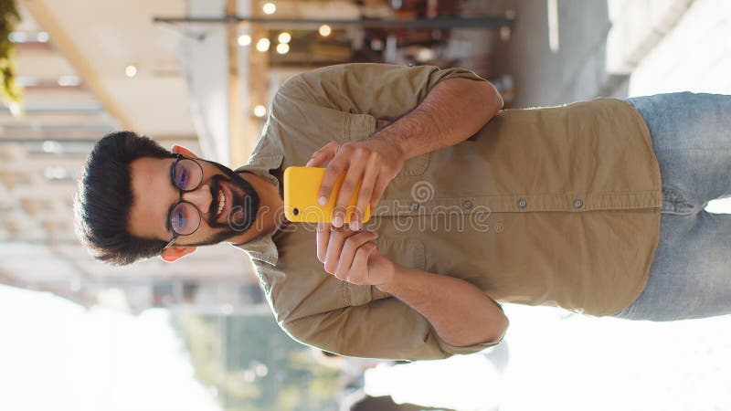 Indian Man Use Smartphone Typing Text Messages Browsing Internet ...