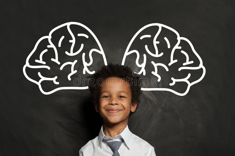 Happy Smiling Black Child Student Boy with Big Brain, Idea and ...