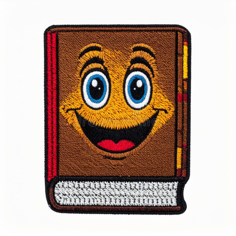 Happy Smiling Book Face Embroidered Patch Stock Illustration ...
