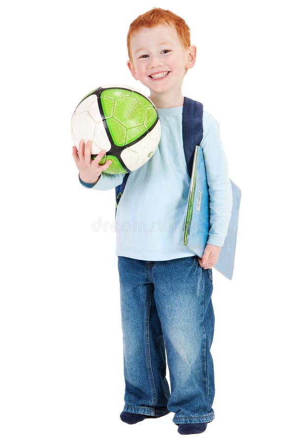 Happy Smiling Boy Child with School Bag Book Ball Stock Image - Image ...