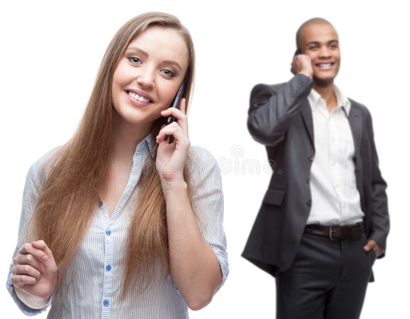 Happy Smiling Business People Calling by Mobile Telephone Stock Image ...