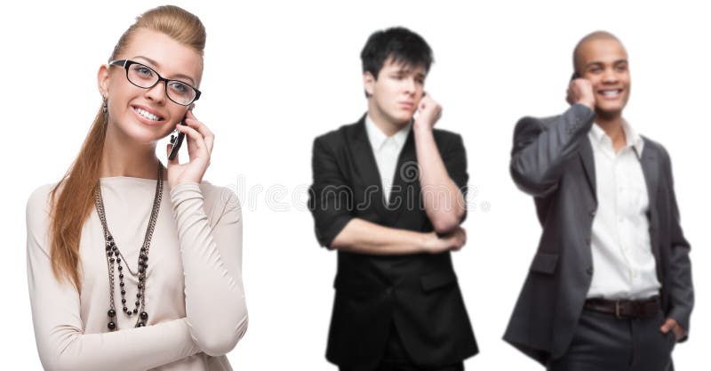 Happy Smiling Business People Calling by Mobile Telephone Stock Image ...