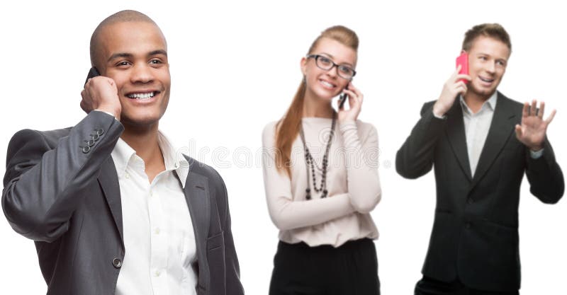 Happy Smiling Business People Calling by Mobile Telephone Stock Photo ...