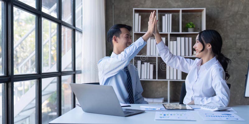 Happy Smiling Businessman Feel Happy Work Complete Teamwork Success at ...