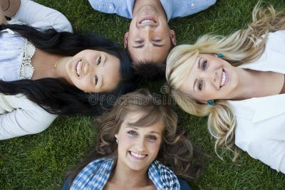 Happy Smiling College Students Stock Photo - Image of female, laying ...