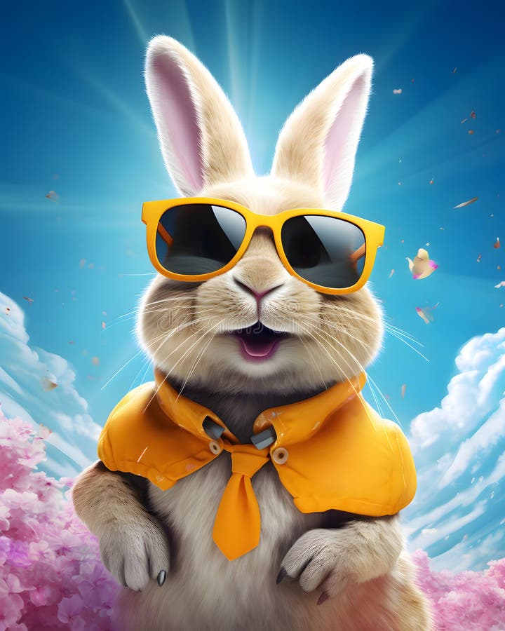 A Happy Smiling and Colorful Easter Bunny Wearing Sunglasses Stock ...