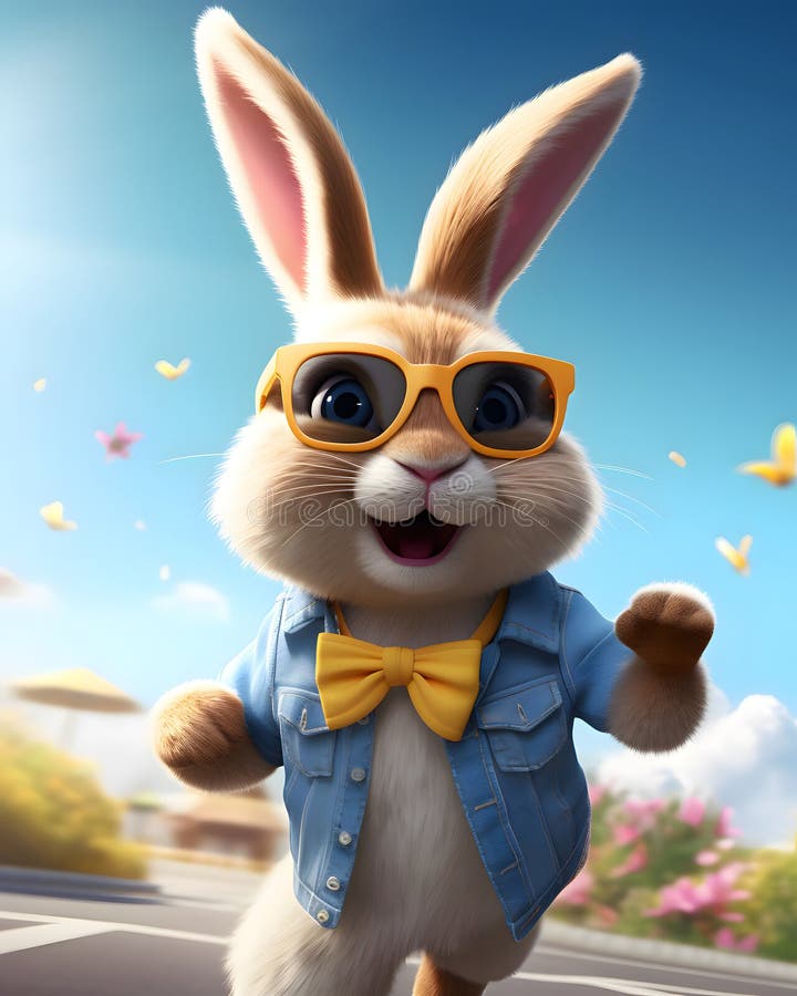 A Happy Smiling and Colorful Easter Bunny Wearing Sunglasses Stock ...