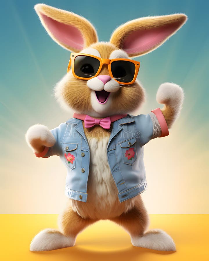 A Happy Smiling and Colorful Easter Bunny Wearing Sunglasses Stock ...