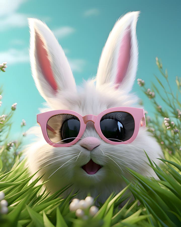 A Happy Smiling and Colorful Easter Bunny Wearing Sunglasses Stock ...