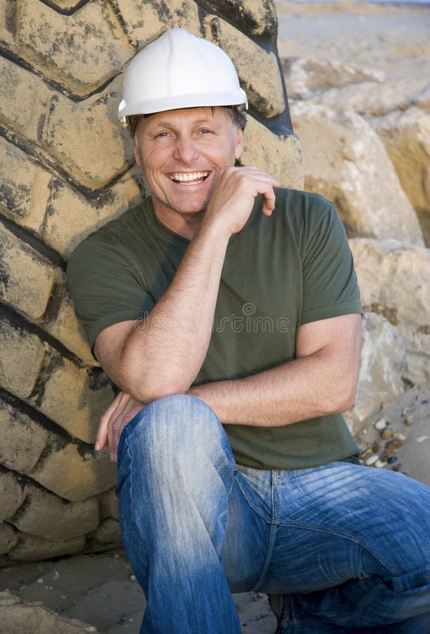 Happy Smiling Construction Worker. Stock Image - Image of happy ...