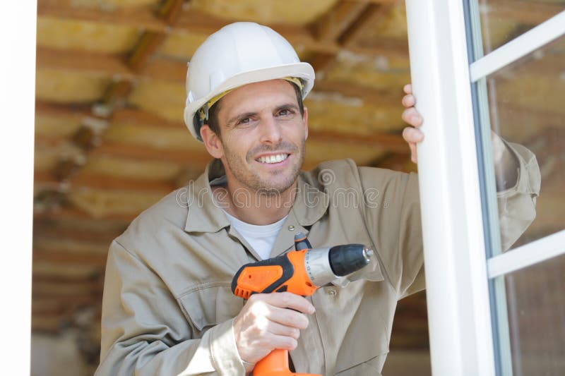 Happy Smiling Constructor Wearing Helmet Stock Image - Image of foreman ...