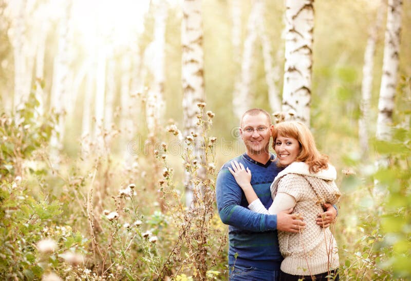 Happy Smiling Couple in the Autumn Forest Stock Image - Image of female ...