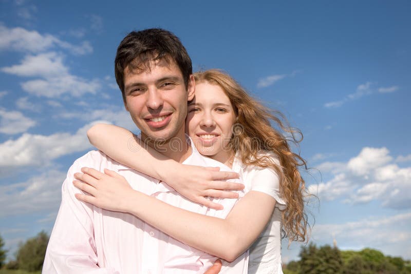 Happy Smiling Couple Fly in Sky Stock Photo - Image of jump, girl: 8104956