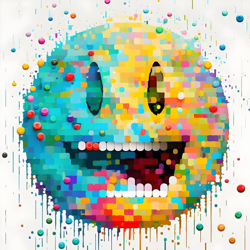Happy Smiling Face Colourful Pixel Art Dripping on White Background ...