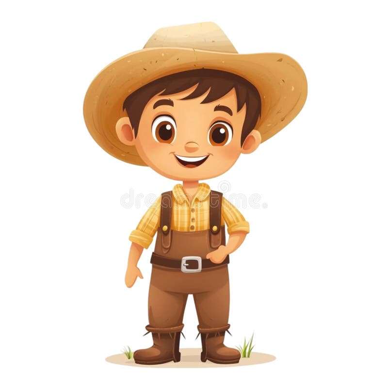 Happy Smiling Farmer Boy Wearing a Straw Hat and Overalls Stock ...