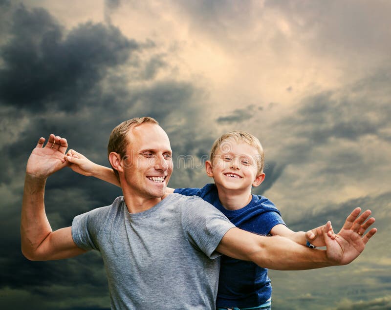 Happy Smiling Father and Son Stock Photo - Image of outdoor, caucasian ...