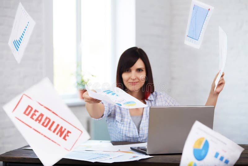 Stressed Woman in Office Thinking about Deadline. Stock Image - Image ...