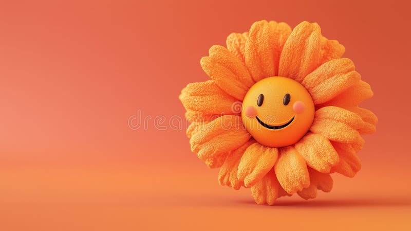 Happy Smiling Flower Character on Bright Orange Background Stock ...