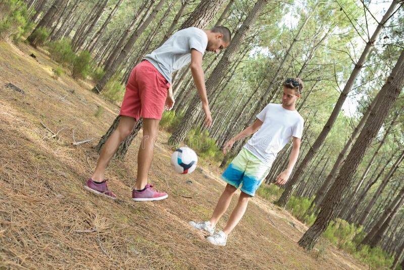Happy Smiling Friends Playing in Forest Outdoors Stock Photo - Image of ...