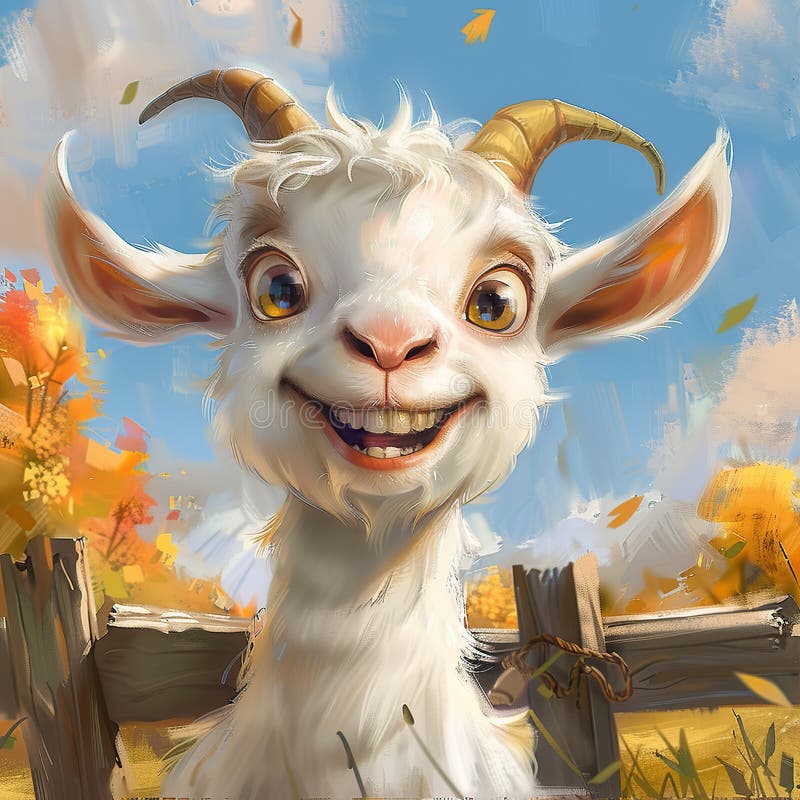 Happy Smiling Goat in Autumn Field Stock Illustration - Illustration of ...