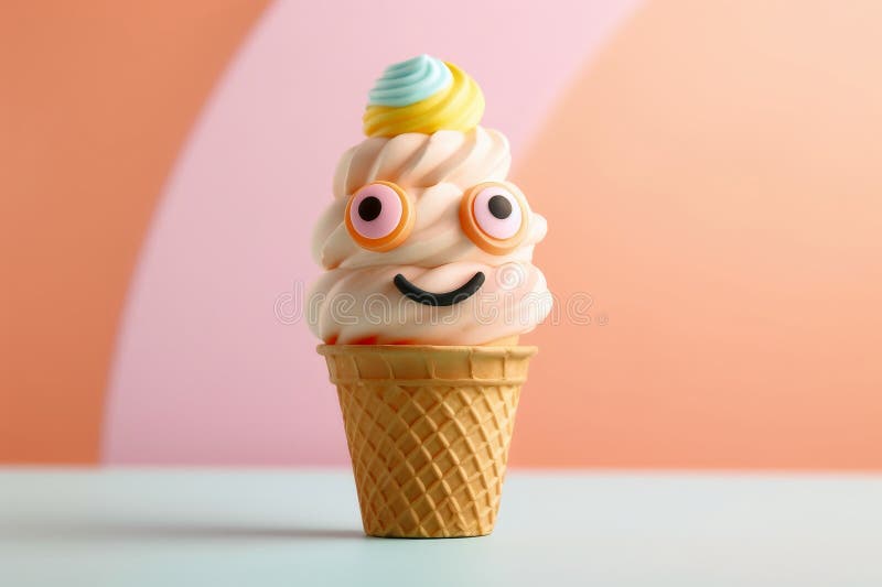 A Happy Smiling Ice Cream Cone Against a Pastel Background Created with ...