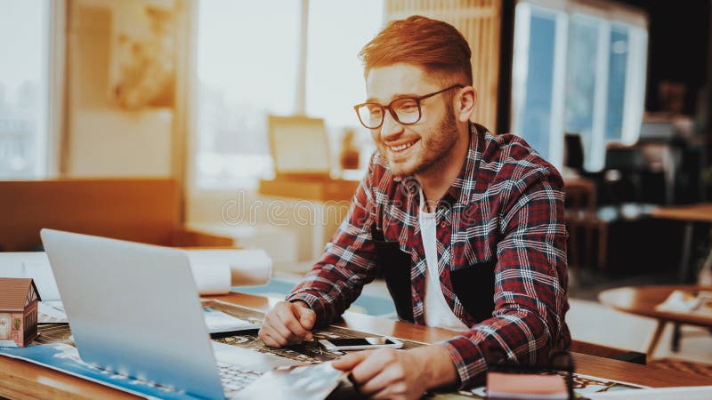 Happy Smiling Illustrator Focused on Work Project Stock Photo - Image ...