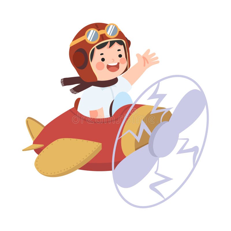 Happy Smiling Kid Flying Plane Stock Vector - Illustration of plane ...