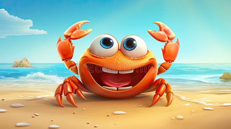Happy, Smiling Laughing Crab on the Beach As Illustration Cartoon Stock ...