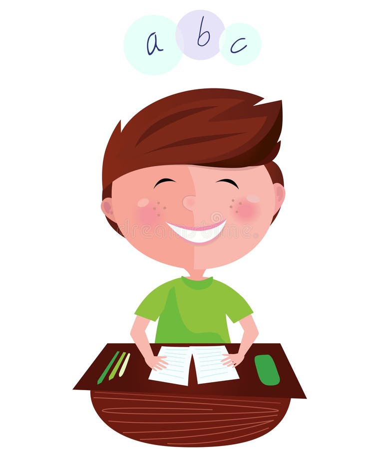 Happy Smiling Learning Boy on English Lesson Stock Vector ...